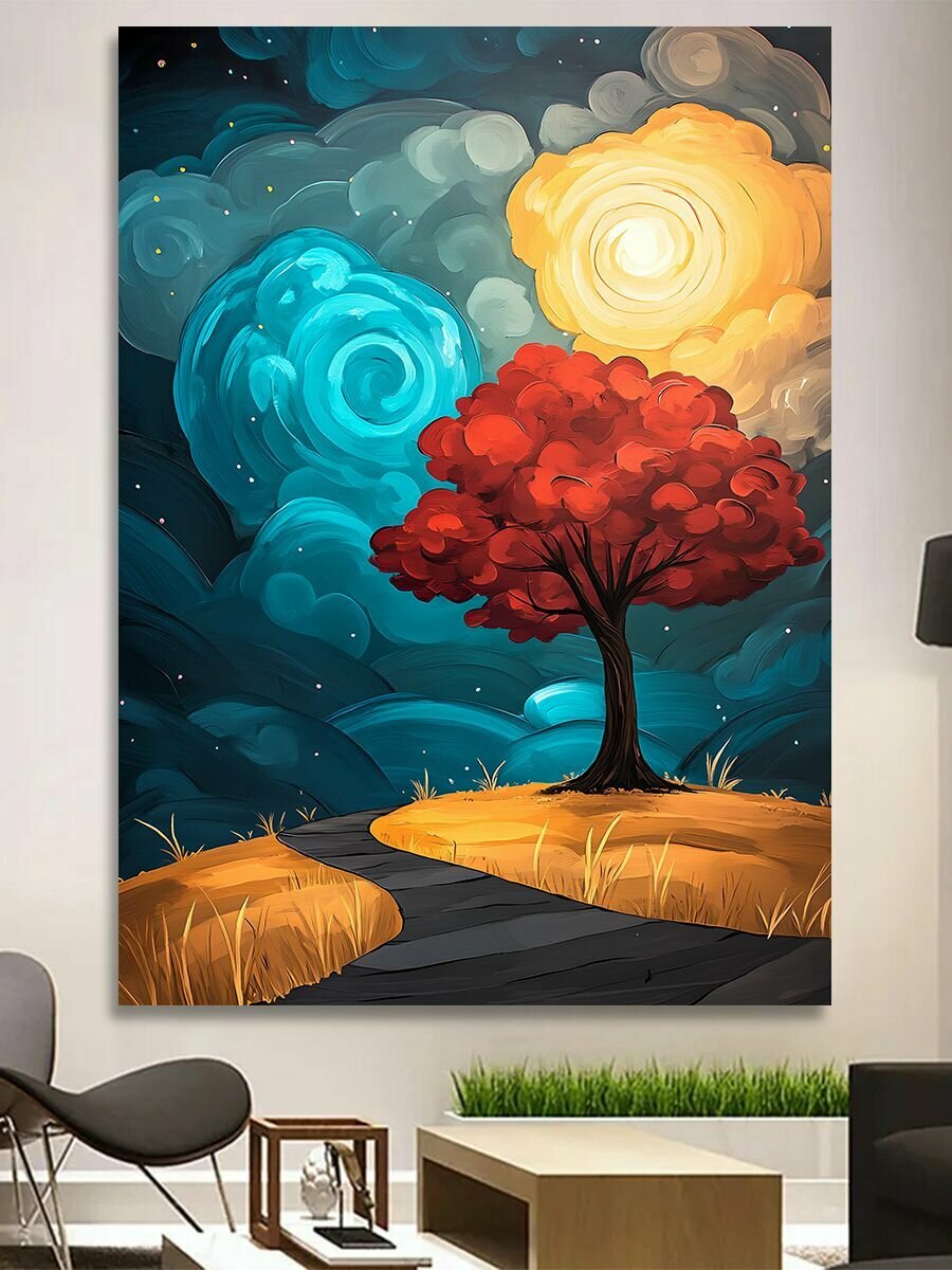 Картина / дерево, картина на холсте, пейзаж, 50х70 см.