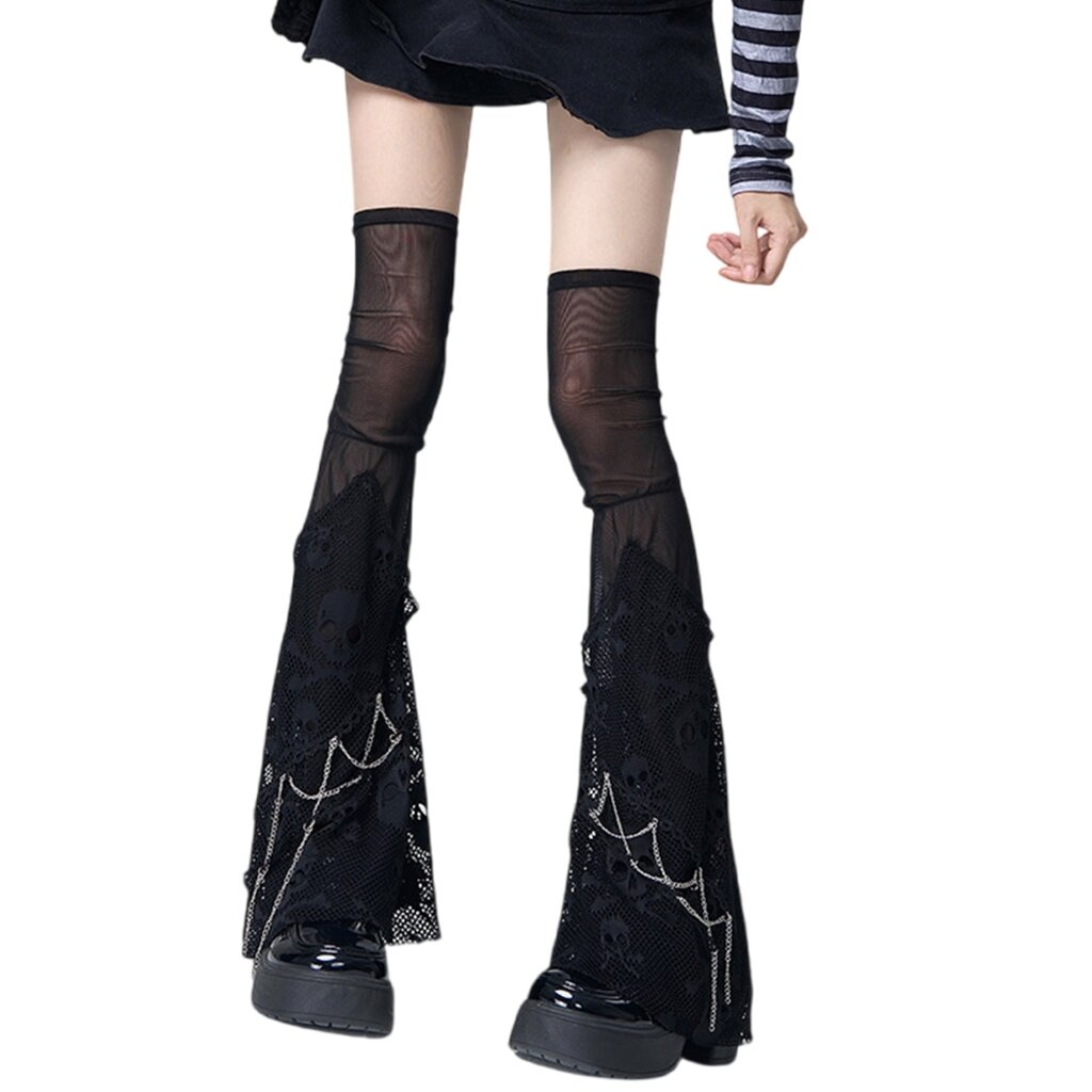 Женские прозрачные сетчатые гетры с рукавами в стиле панк и черепом, модные высокие носки до бедра