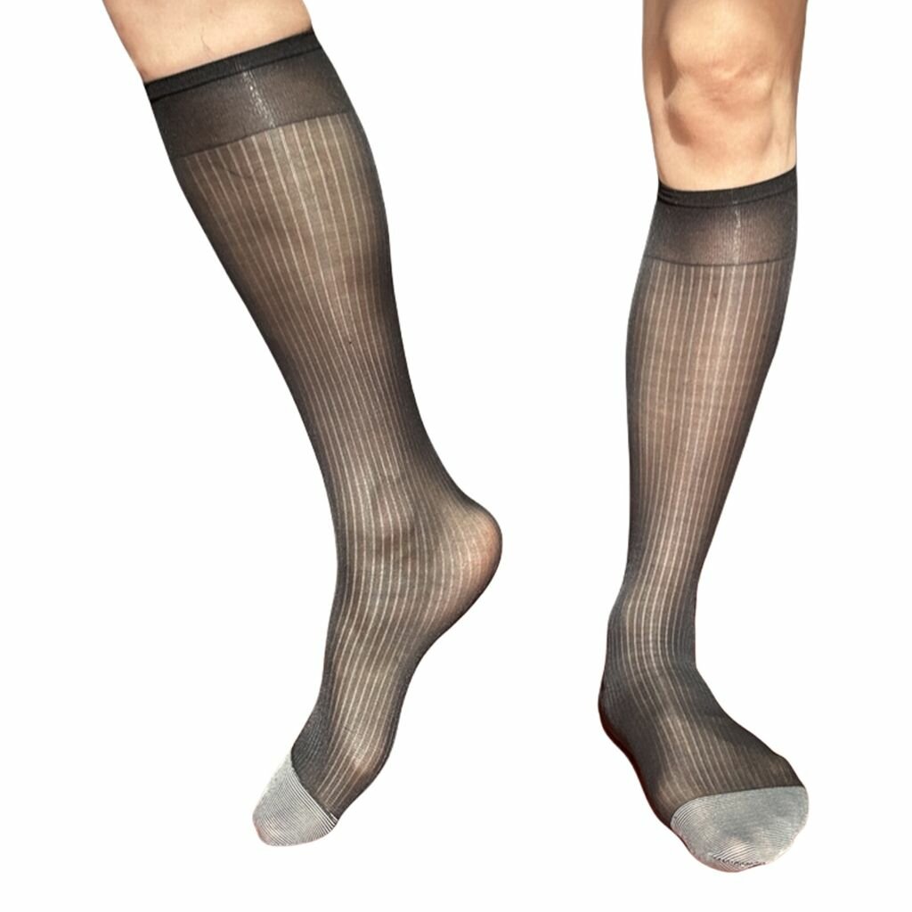 Мужские формальные деловые чулки с серебряным носком в тонкую полоску-silver toe black