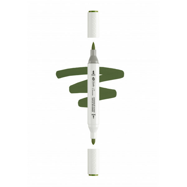 Маркер акриловый двусторонний "Сонет", перо кисть/пуля, зелёный травяной тёмный