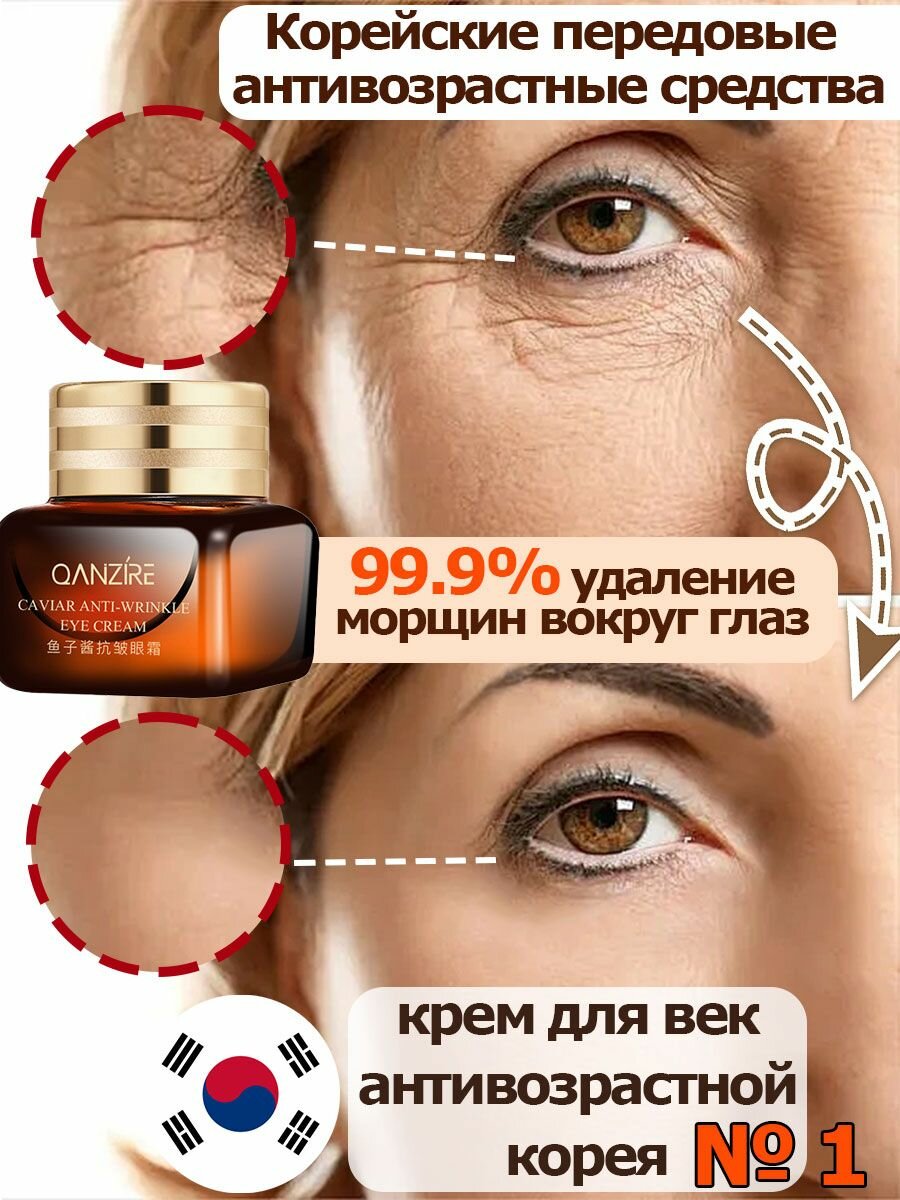 Крем для век антивозрастной корея PDRN/Содержит икру глубоководного осетра, устраняет 99,9% морщин вокруг глаз за 28 дней/20г