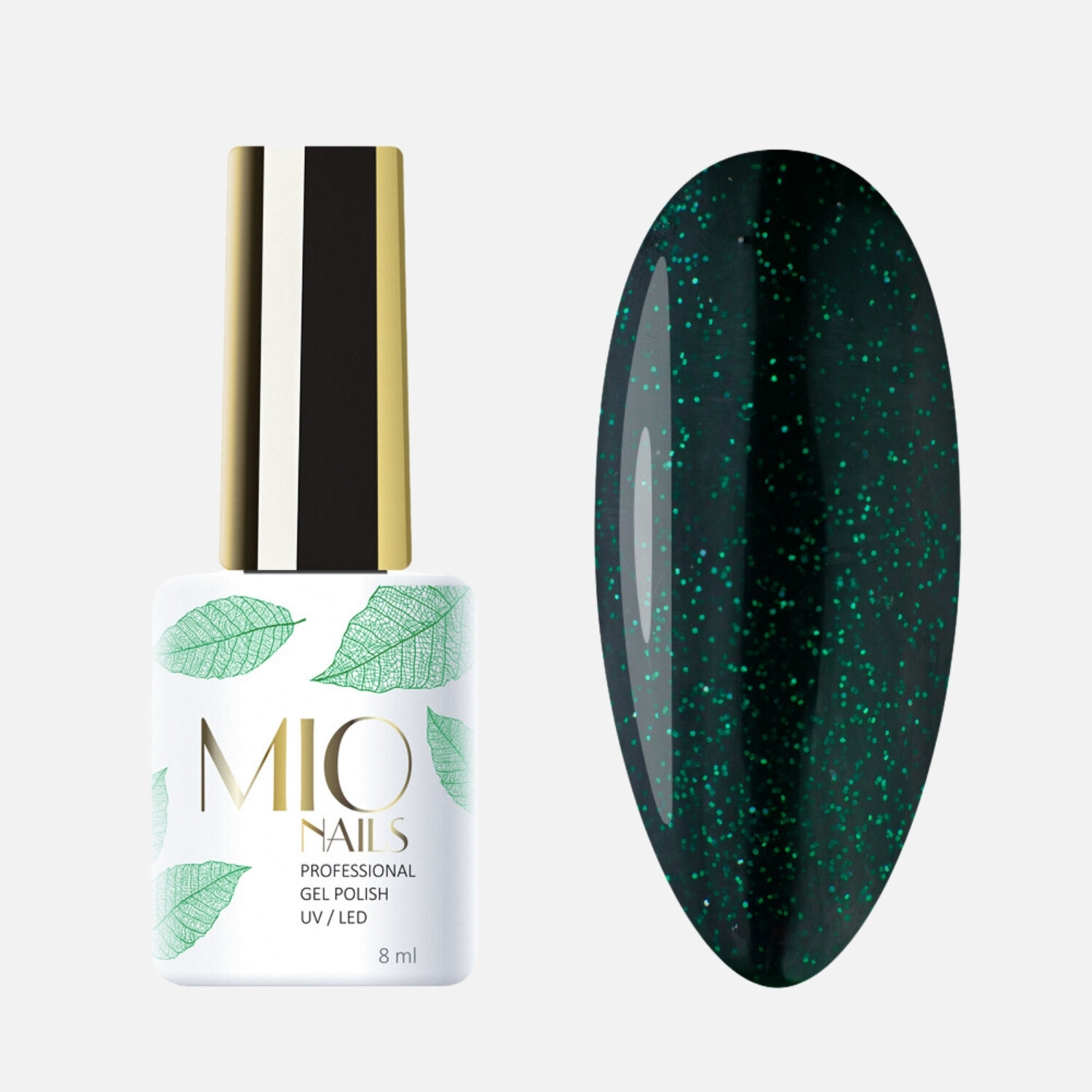 Гель-лак MIO Nails №R-11 Малахитовая шкатулка 8 мл глубокий тёмно-зелёный с голографическим шиммером