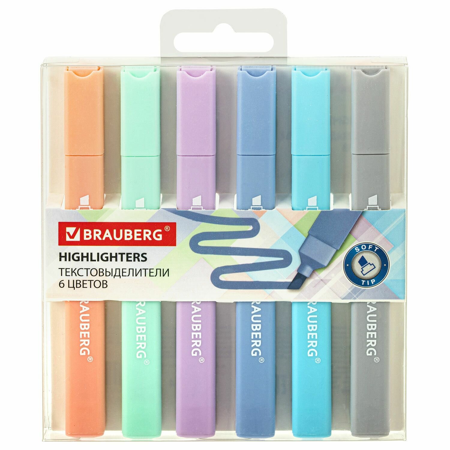 Текстовыделители Brauberg "Macaroon", 6 пастельных цветов, линия 1-5 мм