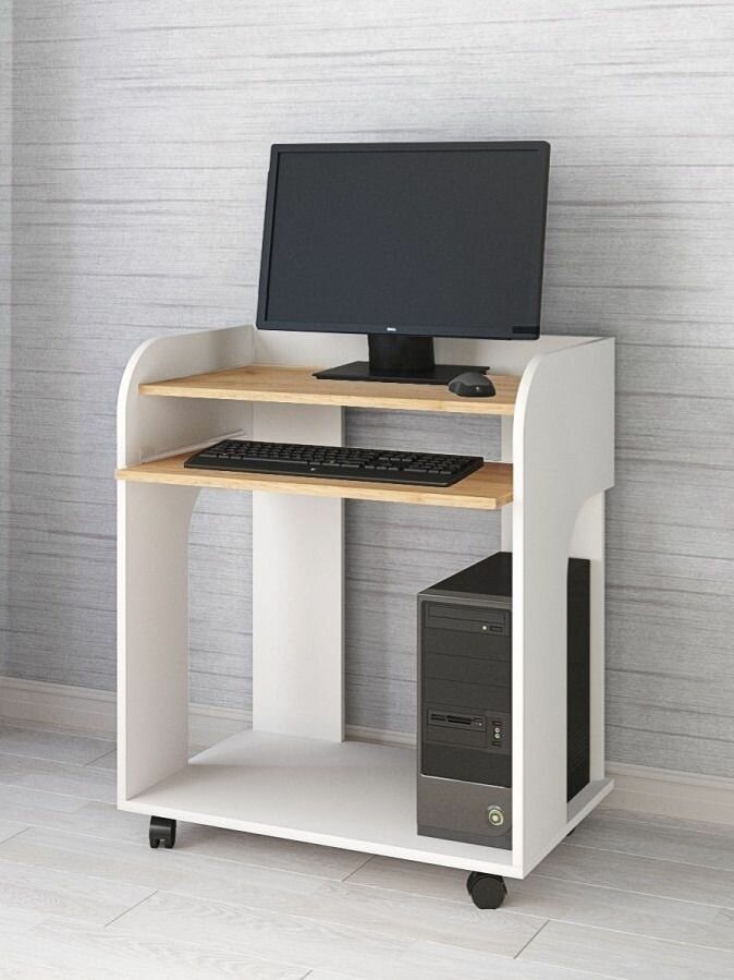 Компьютерный стол Грета-10 на колесиках 820*700*450 белый/дуб крафт золотой