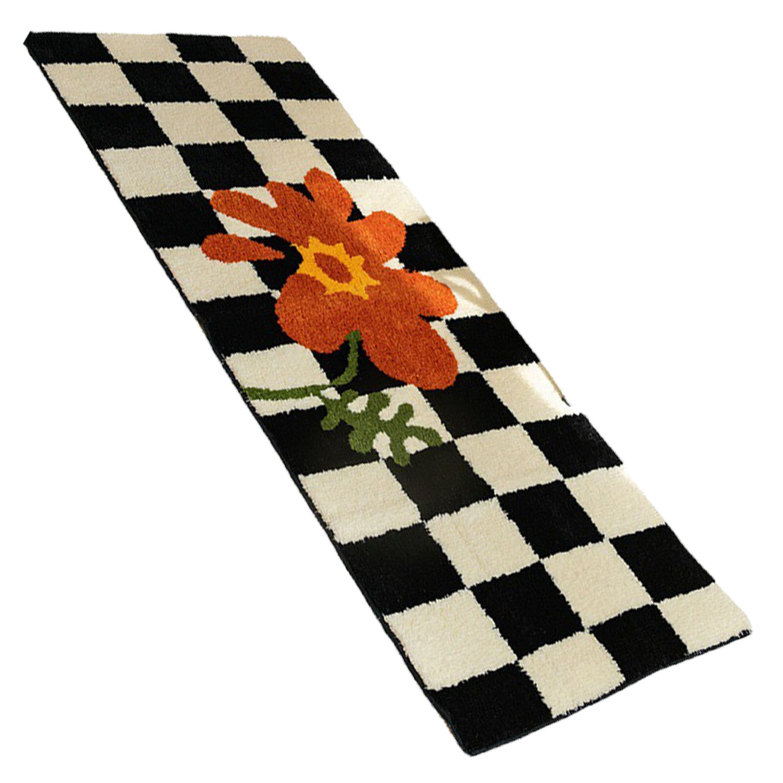 Ковер-раннер в клетку черно-белого цвета винтажного стиля с водопоглощающим и устойчивым к пятнам покрытием для дома 40x120см