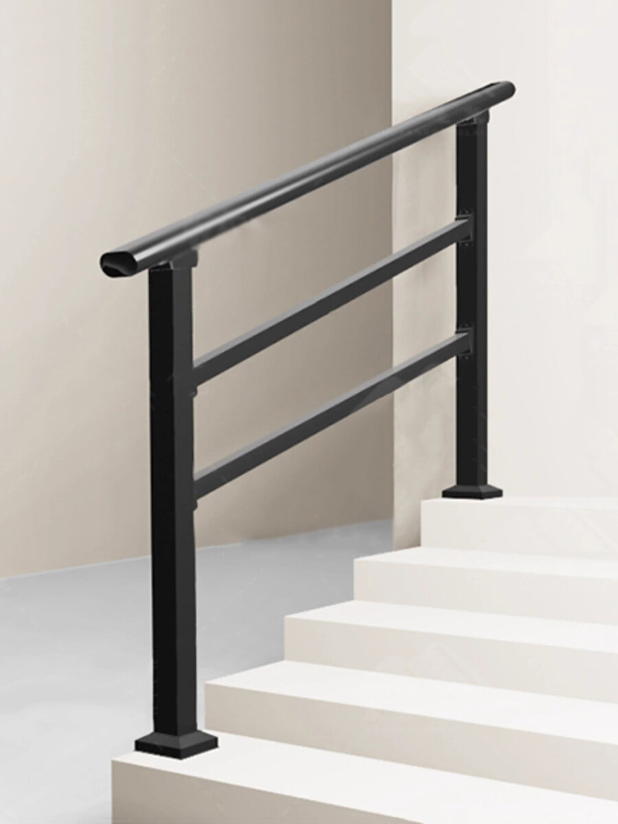 Кованые перила для лестницы (3 перекладины + 2 стойки), черное уличное ограждение для балкона, крыльца и ступеней