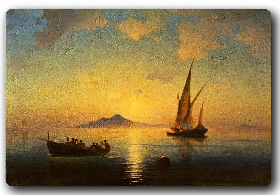 Репродукция/Картина/Иван Айвазовский "Неаполитанский залив"/Интерьерная фреска на доске/30х20 см