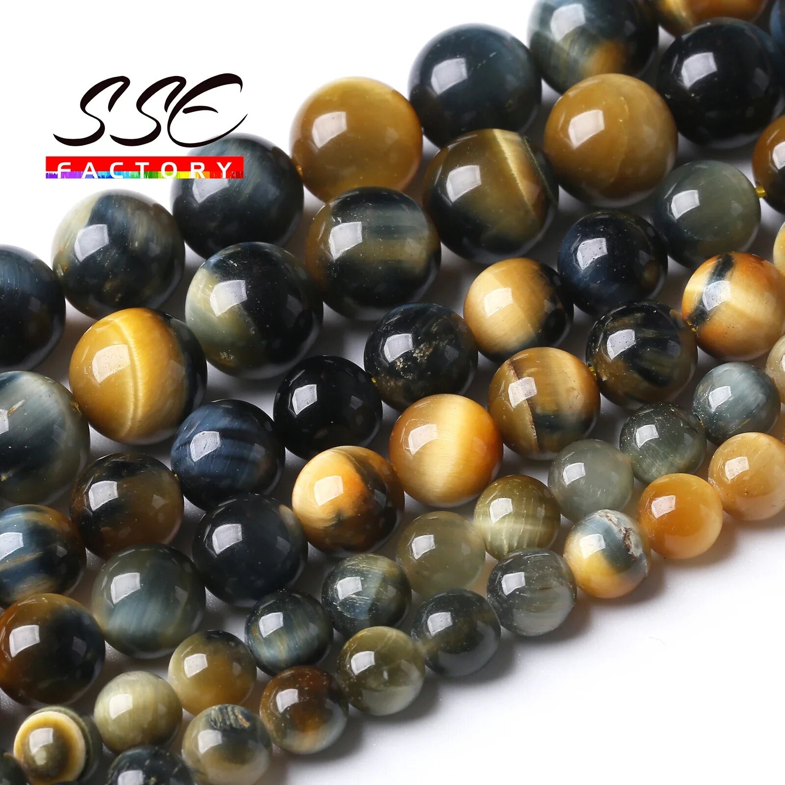 Бусины из синего тигрового глаза Sunshine and Beads 6-12 мм