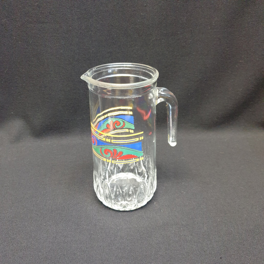 Кувшин, стекло деколь, 1 л высота 20 см, винтаж СССР