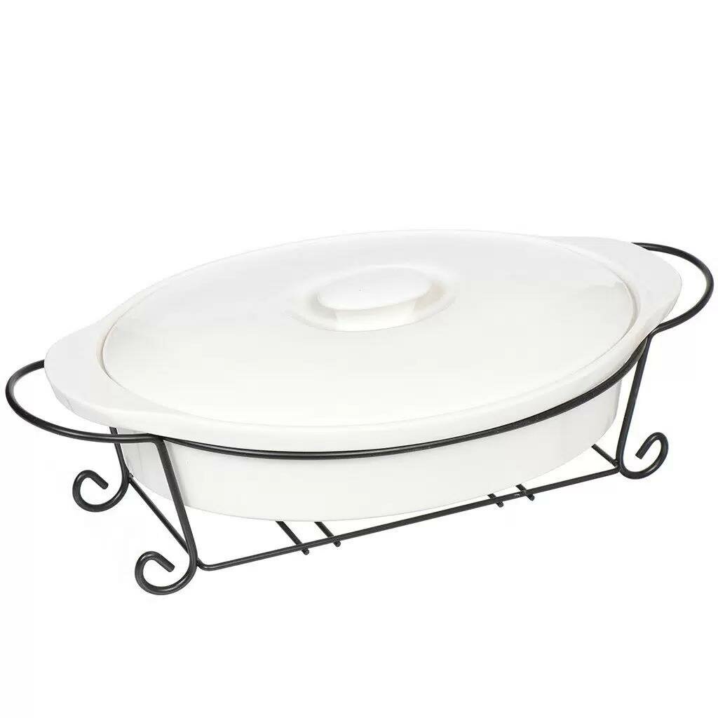 Мармит DANIKS "Классика", керамика, 3,8 л, 27,8х48х16,8 см, с крышкой, овальный, белый