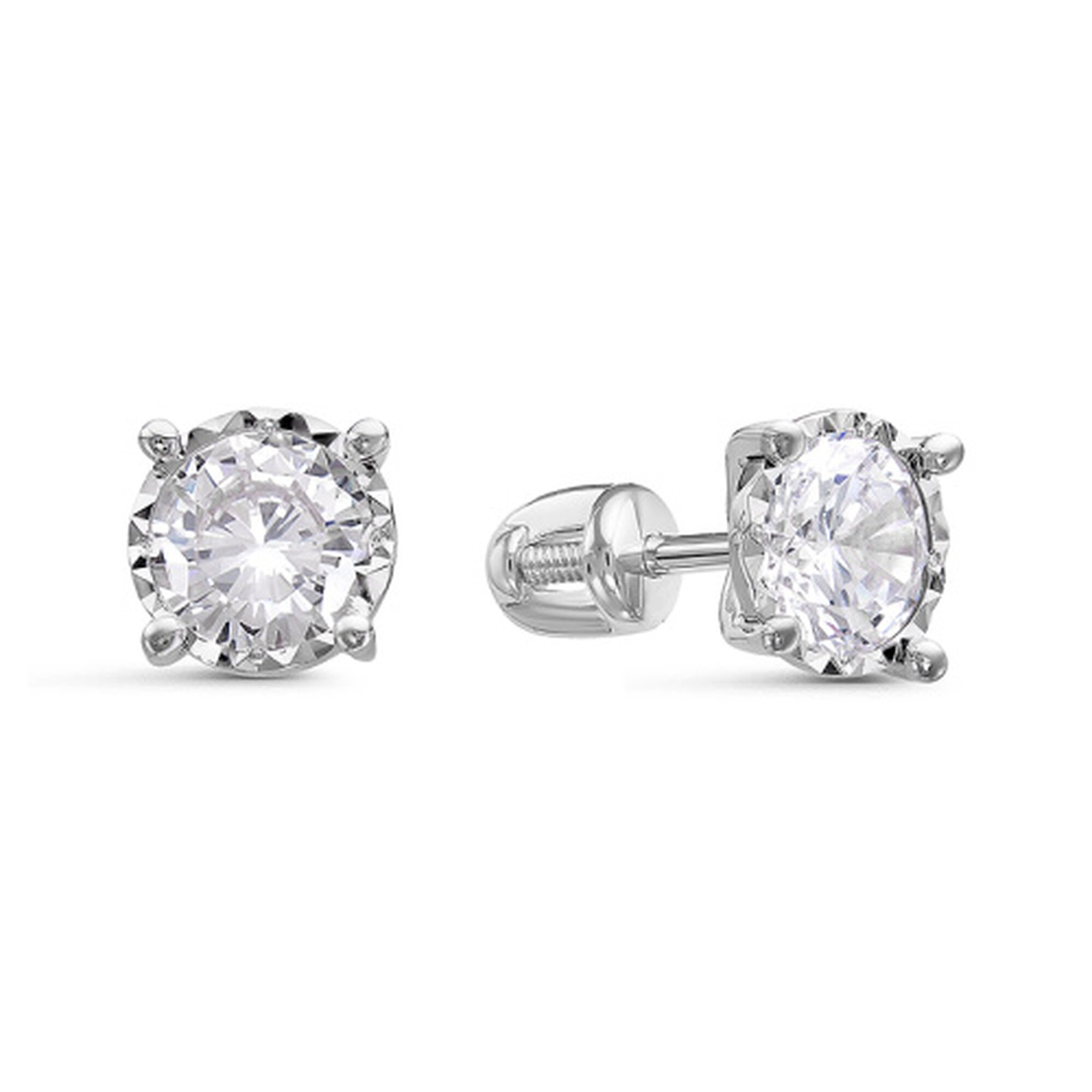 Серьги пусеты, белое золото, 585 проба, фианит