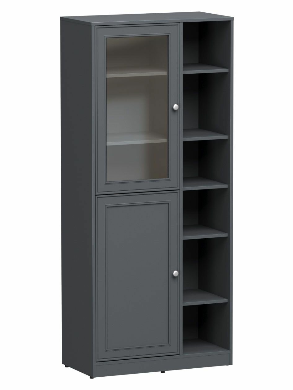 Шкаф-витрина Люсиль с нишей, с полками, с комбинированным фасадом, 78.6х40.1х180.6 см, Графит