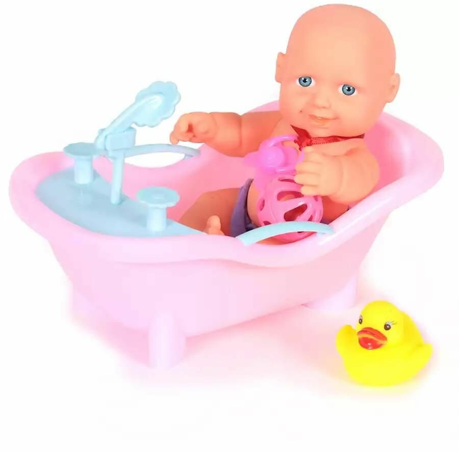 Кукольный игровой набор КНР пупс игровой, ванночка, погремушка, резиновая игрушка