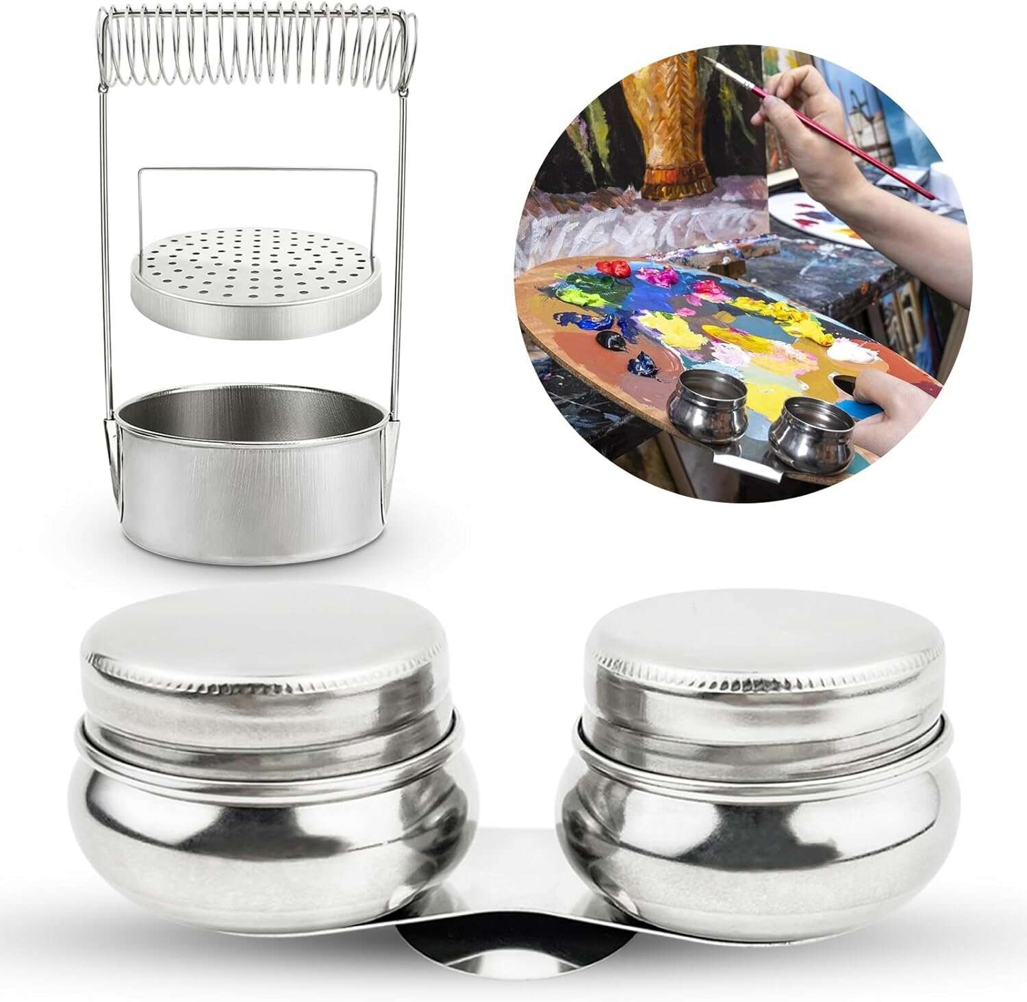 1 двухкамерный контейнер для растворителя, подходящий для рисования маслом, акварелью, растворителем, водой