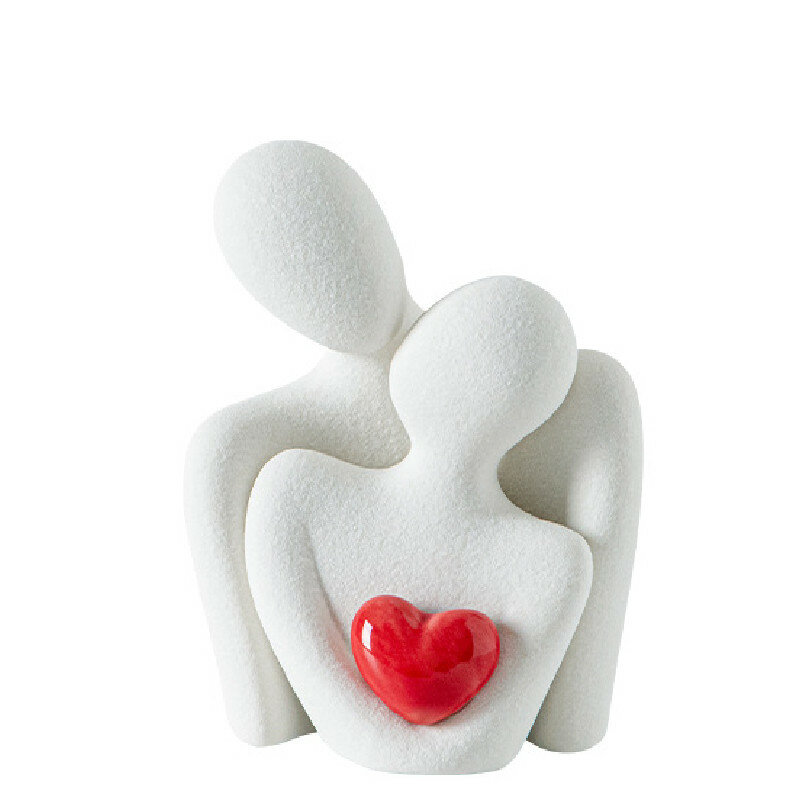 Heart ceramic love sculpture for wedding gift and home decor, red, height 8.6 11.7cm