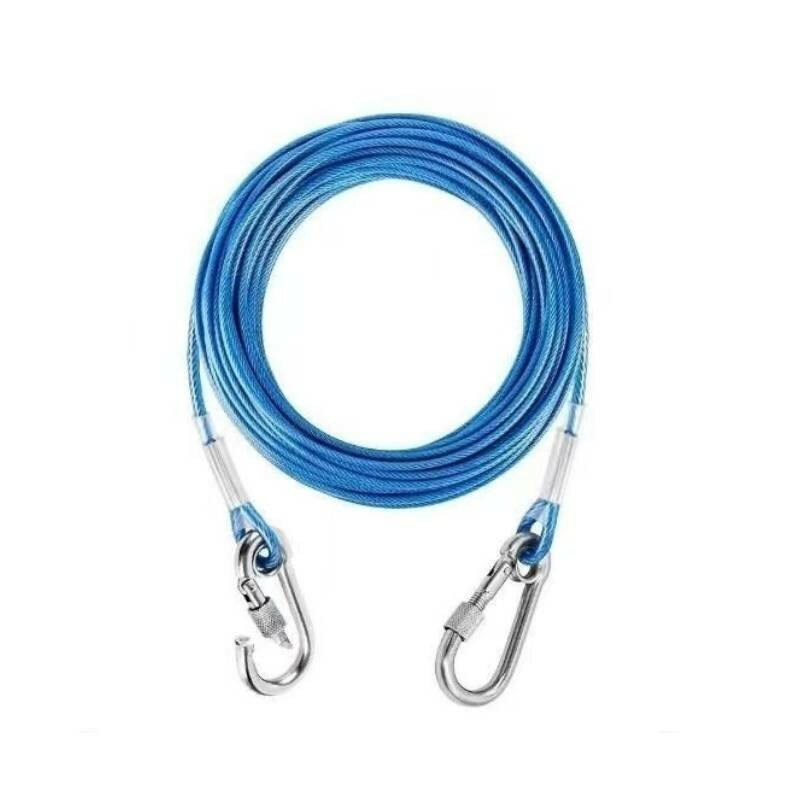 Pet leash with coated steel cable and locking nut durable outdoor dog leash for training and walks blue 900x0.5cm