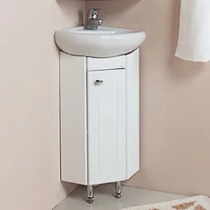 Тумба с раковиной Onika Малютка 33 напольная, 41 см, угловая, белая, глянцевая, из МДФ, с дверками, раковина для ванной, фарфоровая