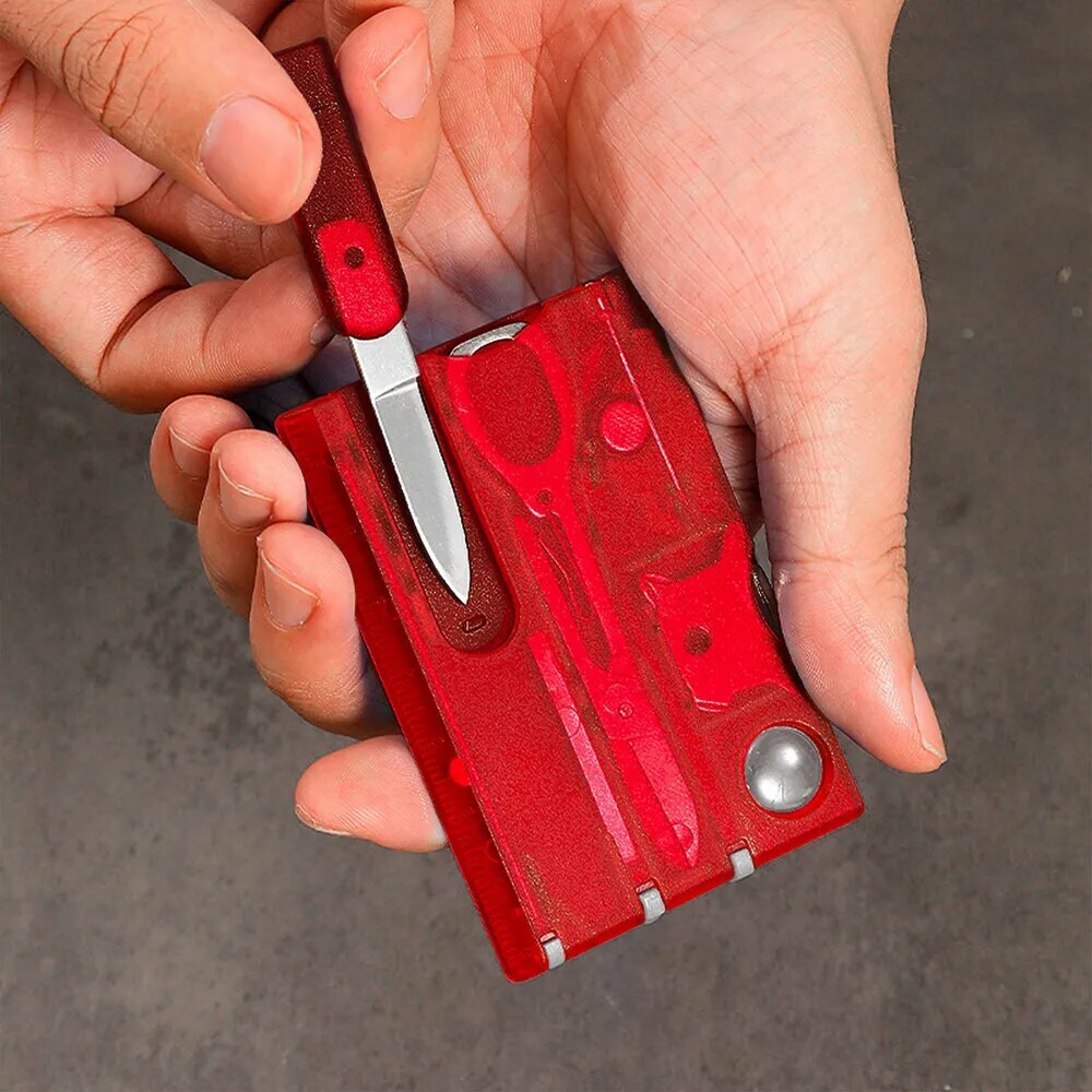 Мультитул 9 предметов, нож туристический, Швейцарская карта, Красный