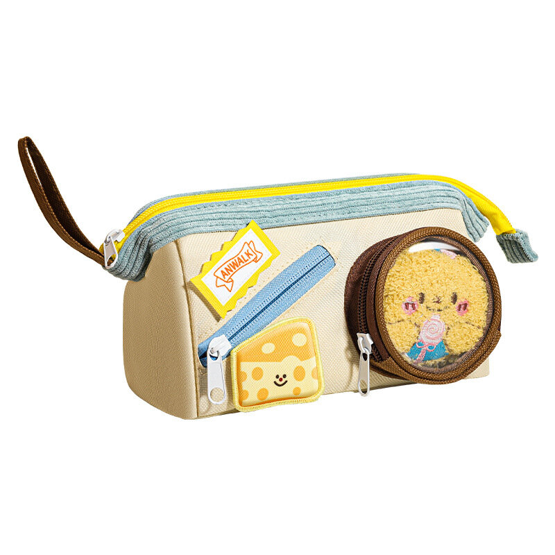 Милый пенал с сырным дизайном, вдохновлённый едой. Вместительный холщовый чехол для ручек. Забавный и эстетичный органайзер для канцелярских принадлежностей для старшеклассников и студентов. В комплекте наклейки. Цвет жёлтый и коричневый.