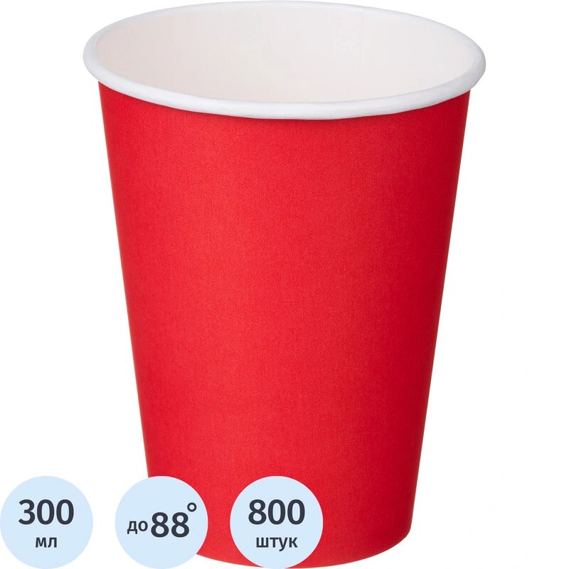 Стакан одноразовый бум 1-сл. d-90мм 300мл красный комус 800шт/кор