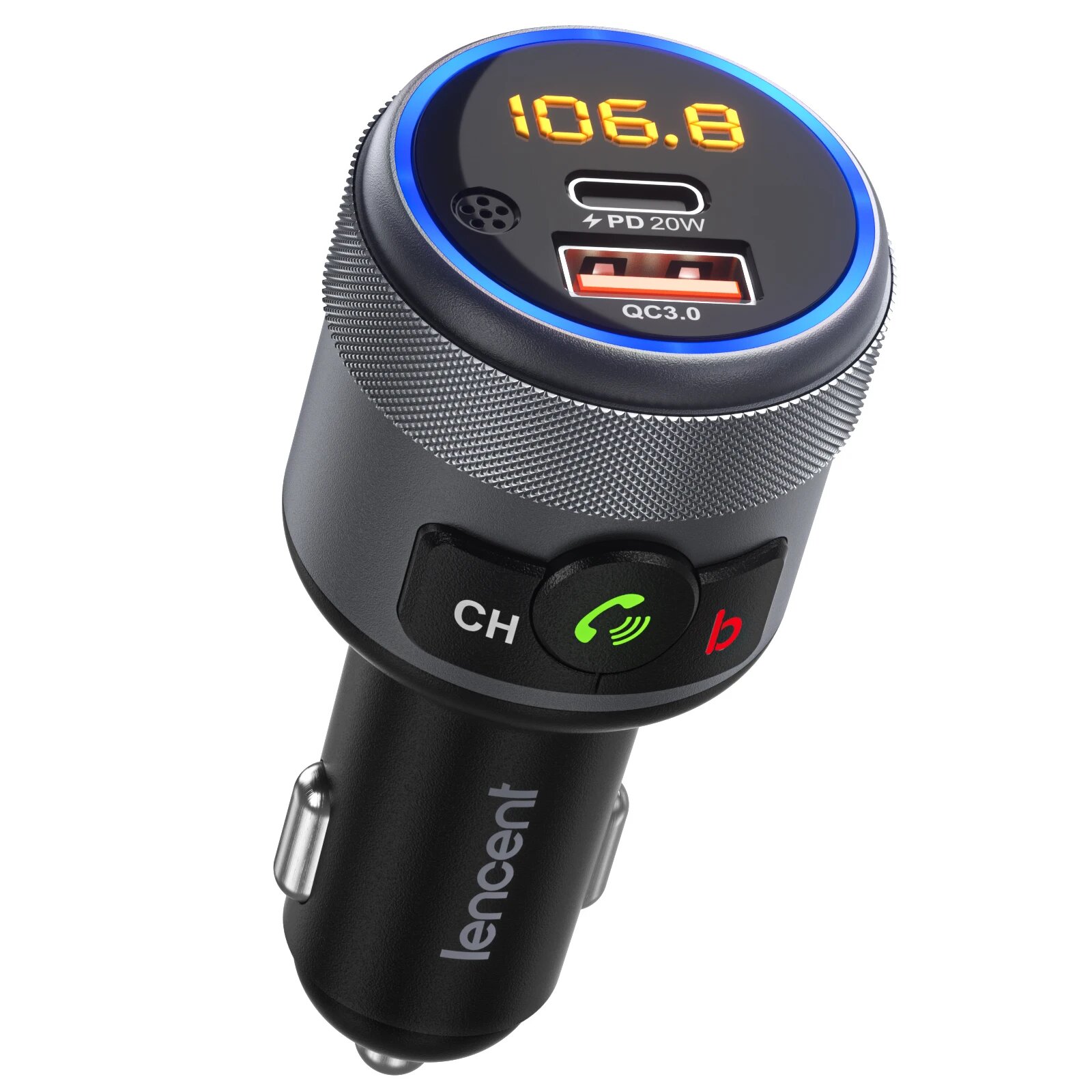FM-модулятор Автомобильный LENCENT с поддержкой Bluetooth 5,1, с Type C PD 20 Вт и QC3.0 18 Вт, быстрое зарядное устройство для автомобиля, mp3-плеер, радиопередатчик, PD type C QC 3.0