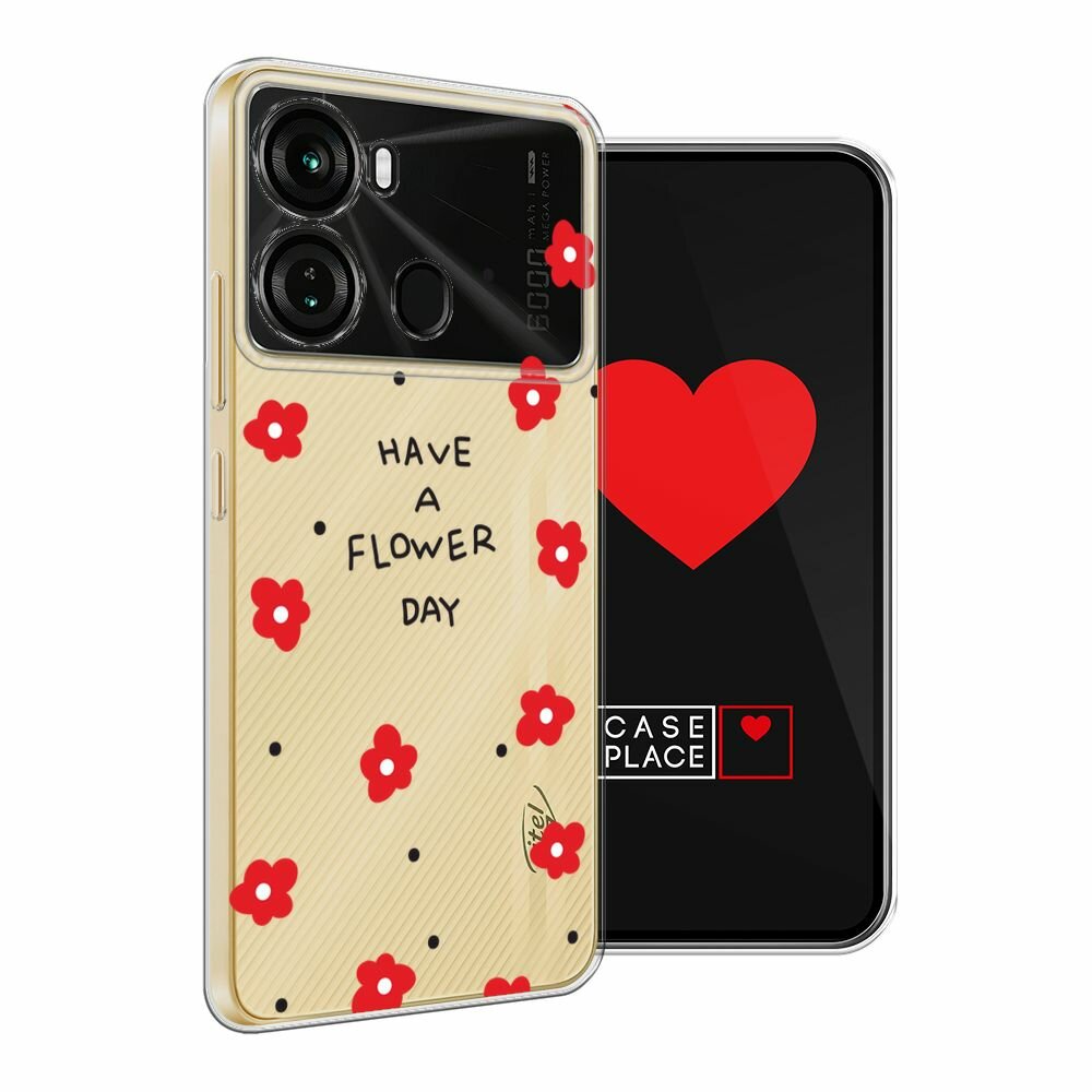 Чехол на Itel P40 / Ител P40 с принтом "Have a flower day 2", прозрачный — фото 1