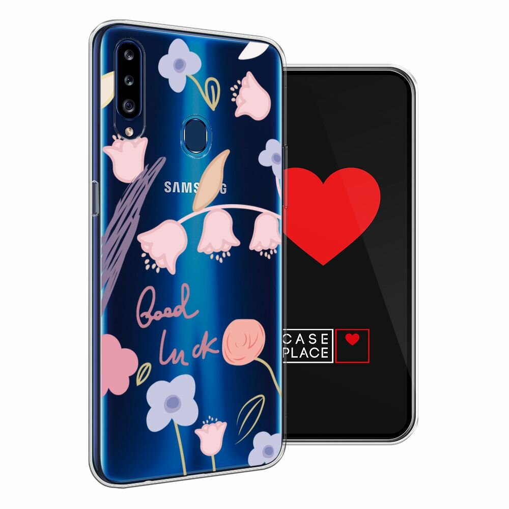 Чехол на Samsung Galaxy A20s / Самсунг Галакси A20s с принтом "Lucky flowers", прозрачный — фото 1