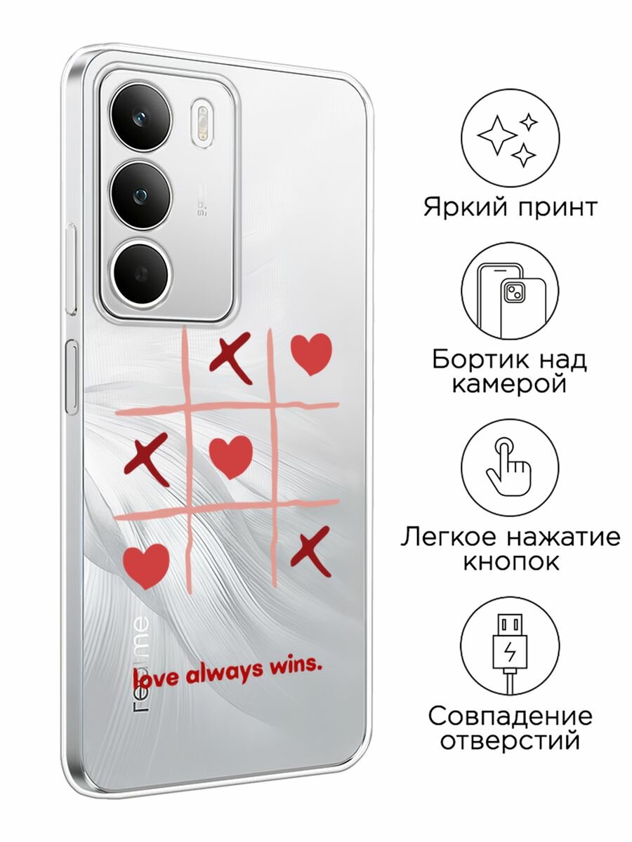 Чехол на Realme C71/P3 Lite 4G / Реалми С71/P3 Лайт 4G с принтом "love always wins - 14 февраля", прозрачный — фото 1