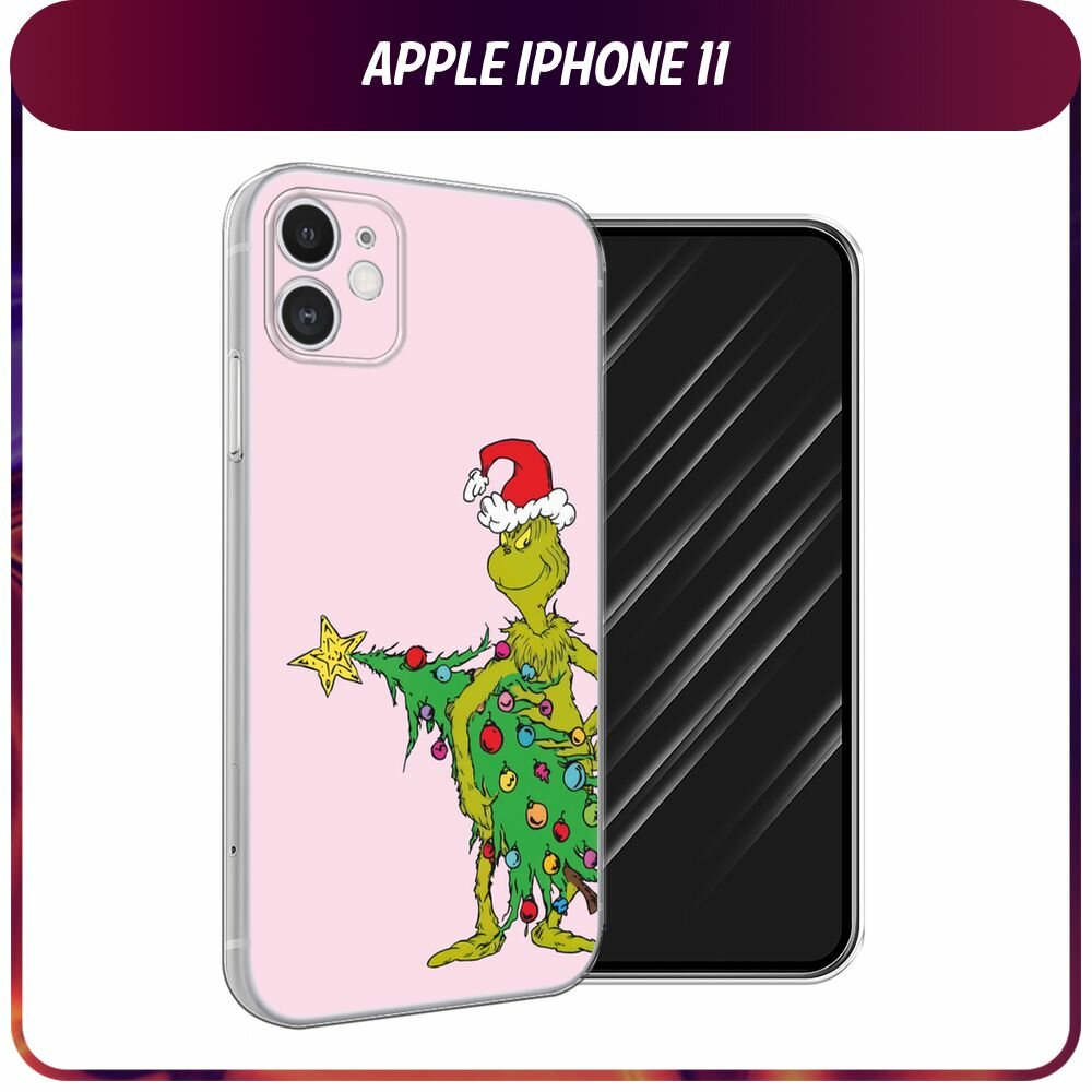 Чехол на Apple iPhone 11 / Айфон 11 с принтом Гринч с ёлкой 1