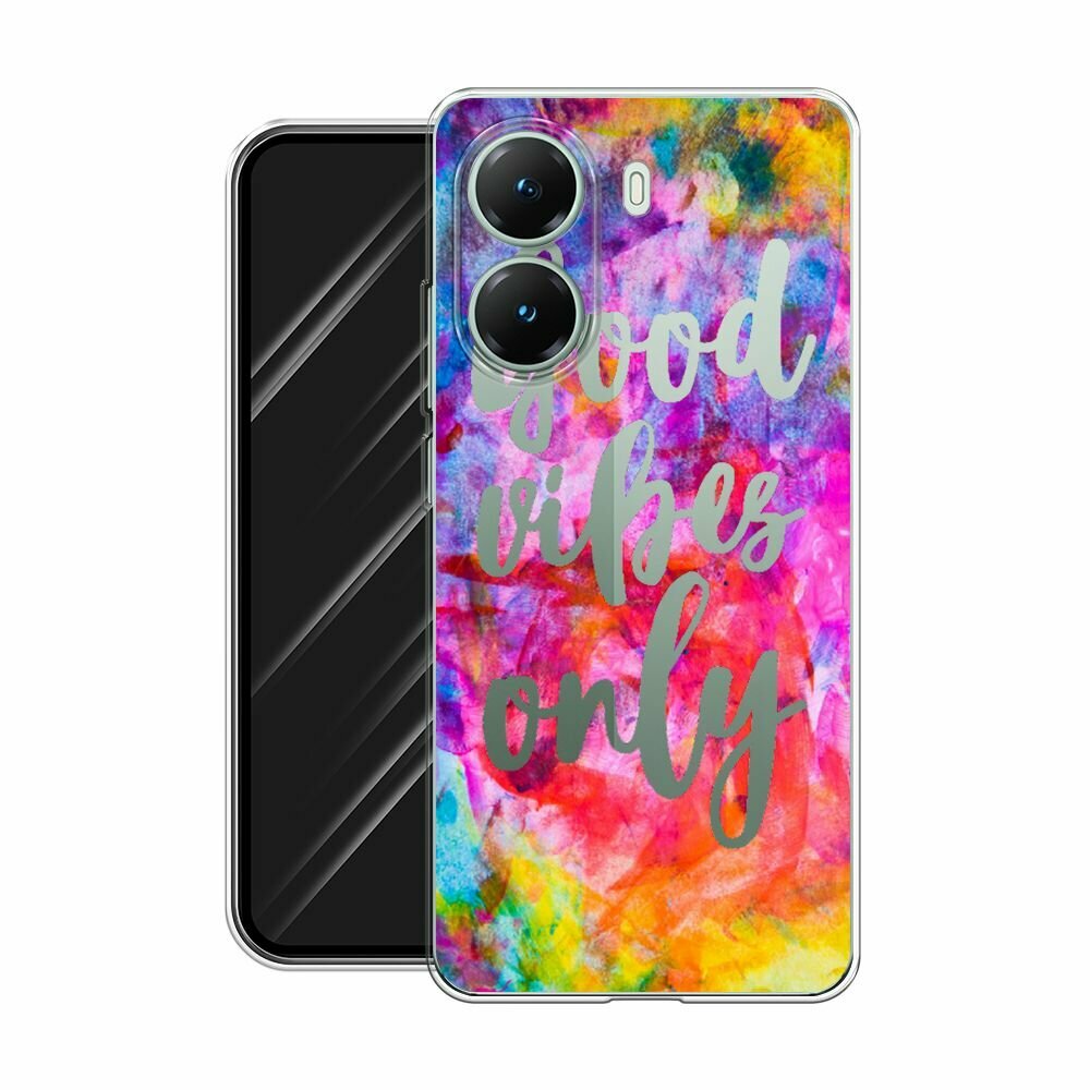 Чехол на Poco X7 Pro / Поко X7 Про с принтом Good vibes only радуга, прозрачный — фото 1