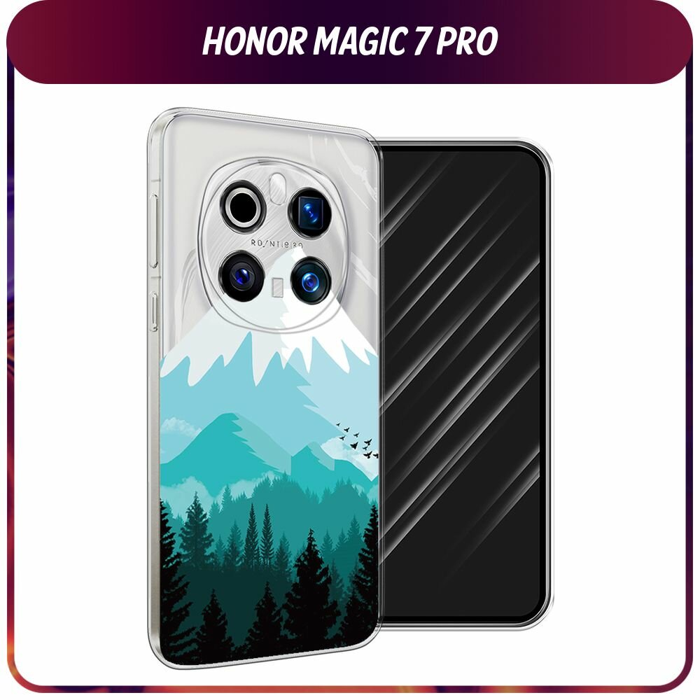 Чехол на Honor Magic 7 Pro / Хонор Мэджик 7 Про с принтом "Синяя снежная гора", прозрачный