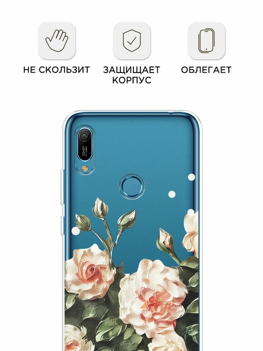 Чехол на Honor 8A/8A Pro/Huawei Y6s/Y6 2019 / Хонор 8А с принтом "Цветочная картина 2", прозрачный — фото 1