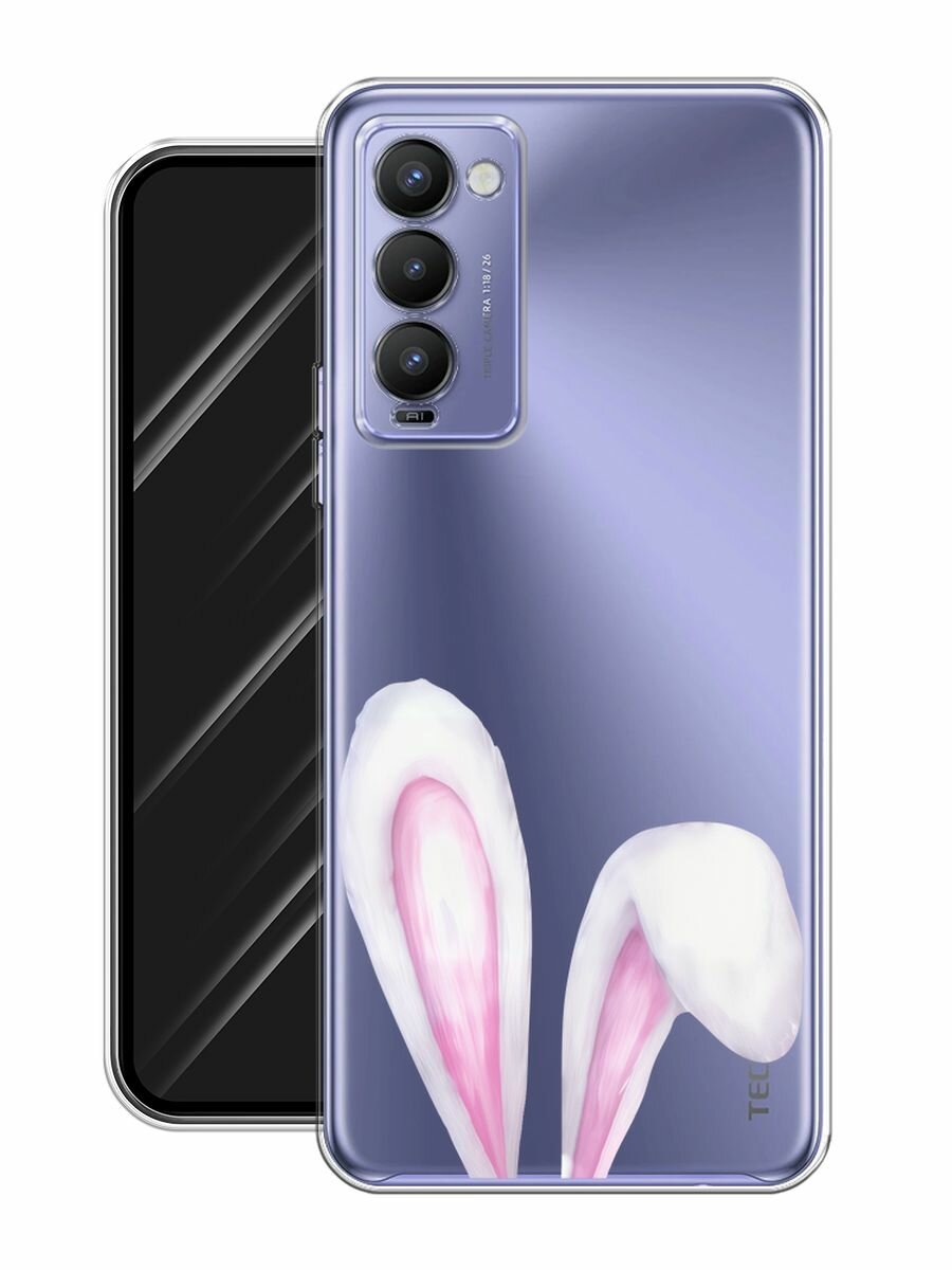 Чехол на Tecno Camon 18/18T / Текно Камон 18/18T с принтом "Кроличьи уши 2", прозрачный — фото 1
