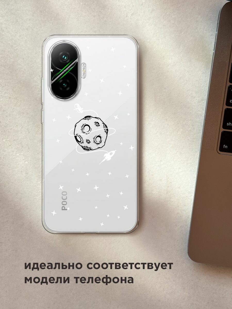 Чехол на Poco F7 / Поко F7 с принтом "Полет вокруг луны", прозрачный — фото 1