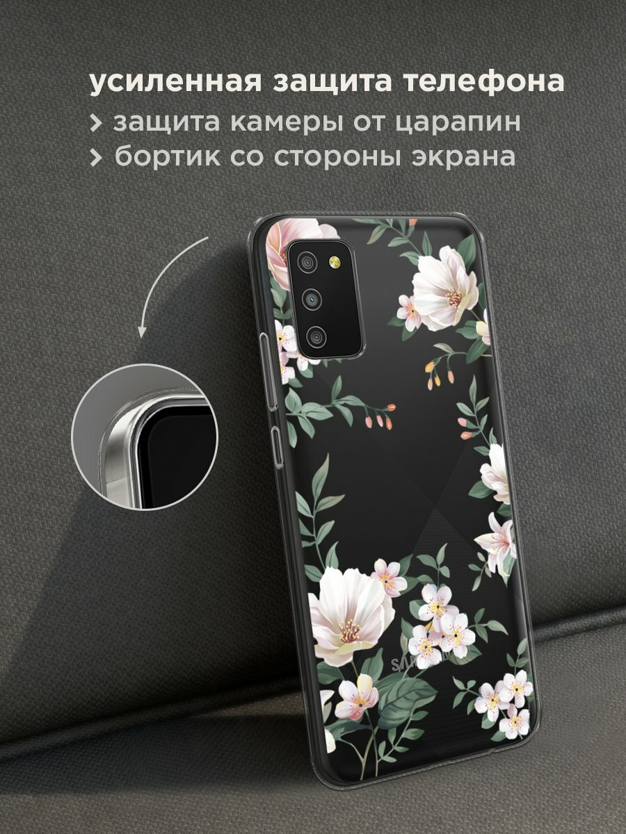 Чехол на Samsung Galaxy A02s / Самсунг Галакси A02s с принтом "Beautiful white flowers", прозрачный — фото 1