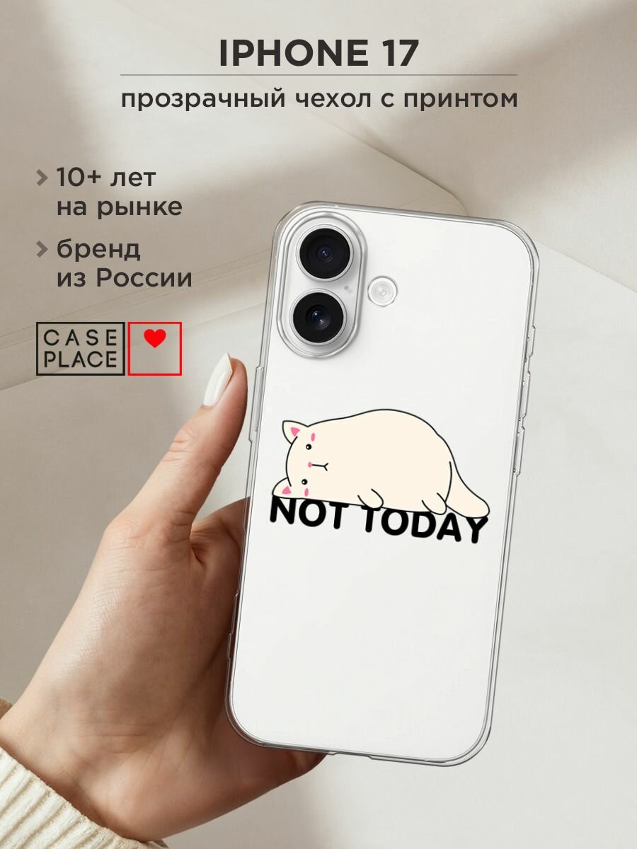 Чехол на Apple iPhone 17 / Айфон 17 с принтом "Cat not today", прозрачный