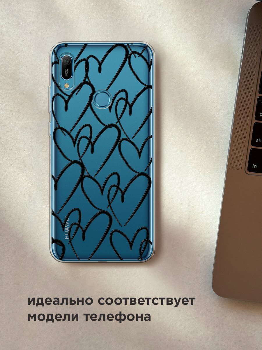 Чехол на Honor 8A/8A Pro/Huawei Y6s/Y6 2019 / Хонор 8А с принтом "Hearts doodle black 1" — фото 1