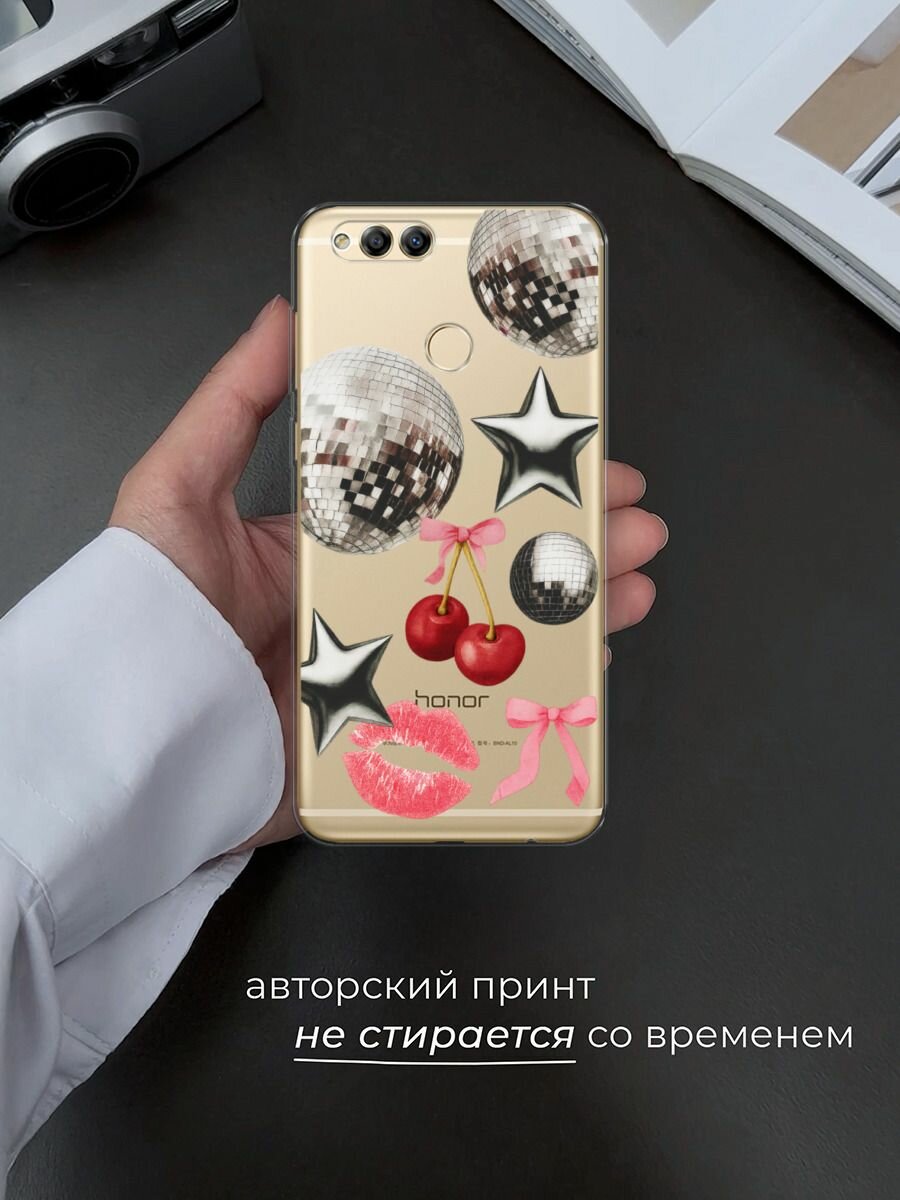 Чехол на Honor 7X / Хонор 7Х с принтом "Стильная подборка", прозрачный — фото 1