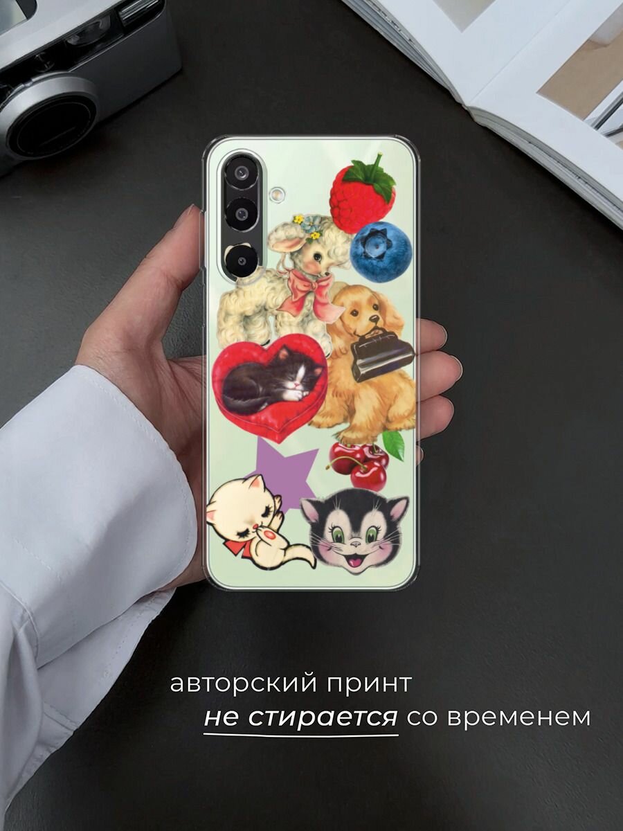 Чехол на Samsung Galaxy M16 / Самсунг Галакси М16 с принтом "Милые стикеры", прозрачный — фото 1