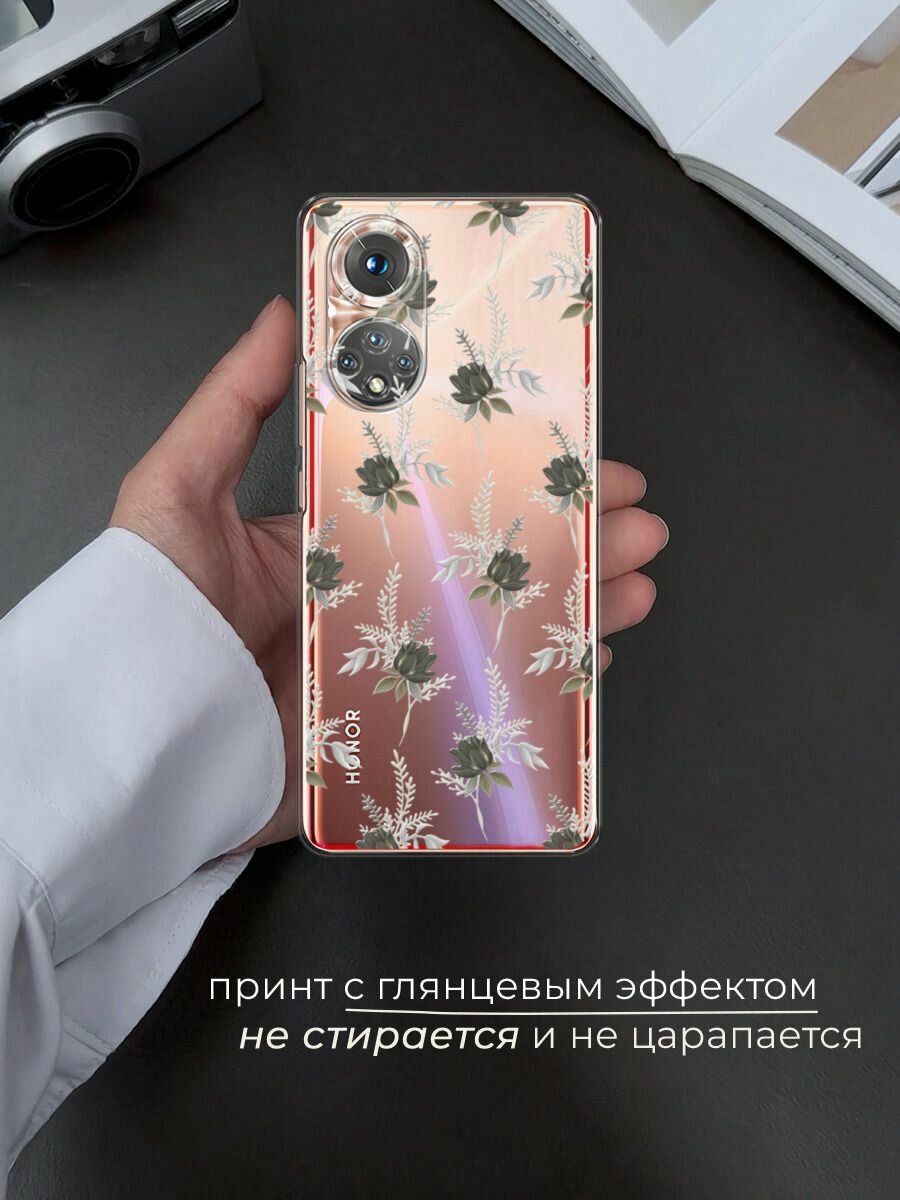 Чехол на Honor 50/Huawei Nova 9 / Хонор 50/Хуавей Нова 9 с принтом "Паттерн цветы сепия" — фото 1