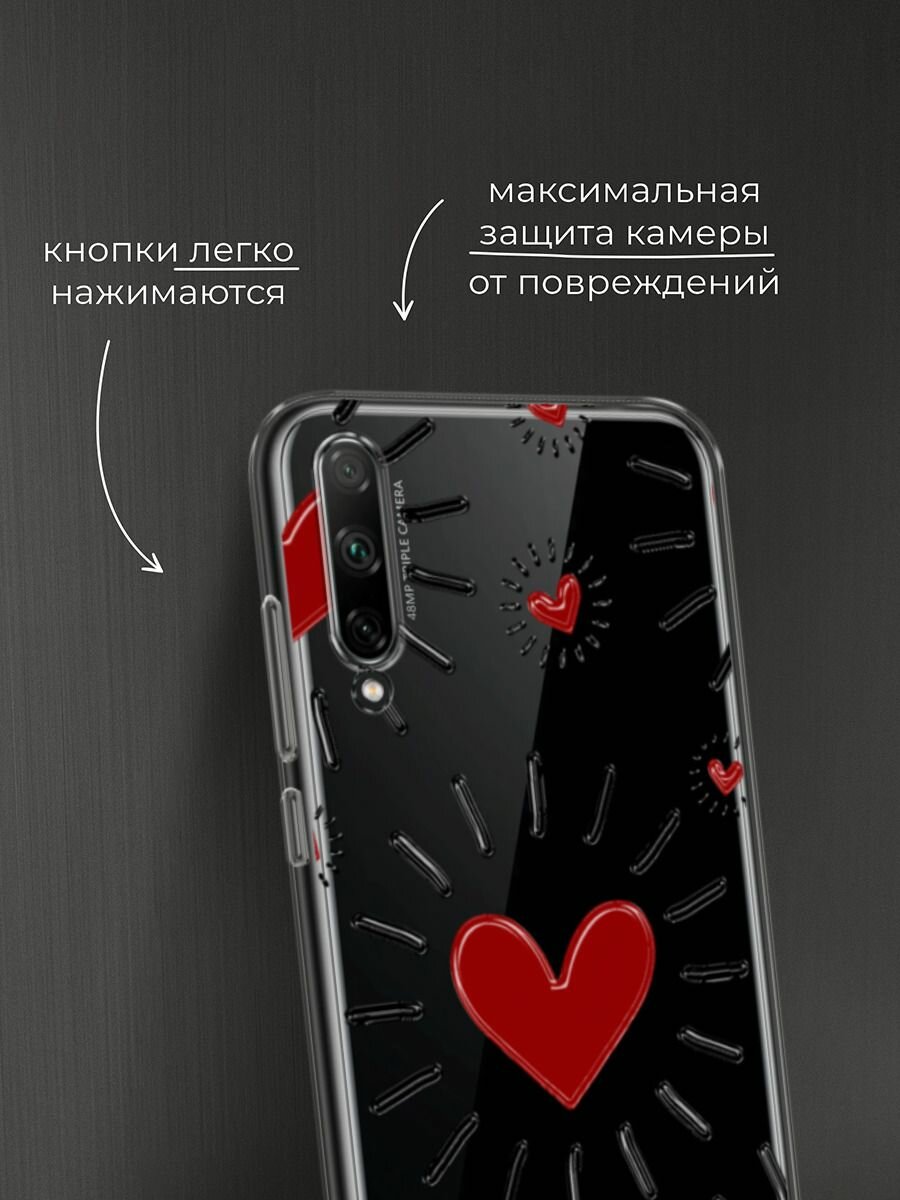 Чехол на Honor 30i / Хонор 30i с принтом "Бордовые сердца паттерн" — фото 1