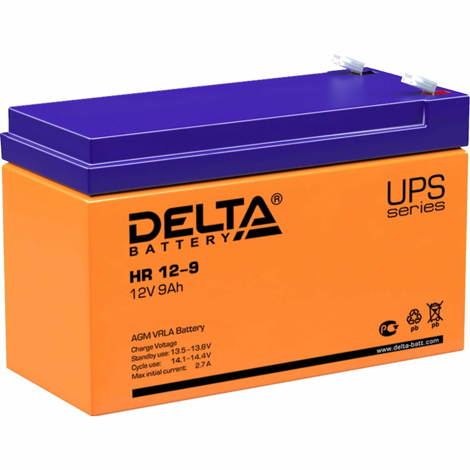 Аккумуляторная батарея DELTA для ИБП, HR 12-9, 12В, 9, F2, 151х65х94 мм