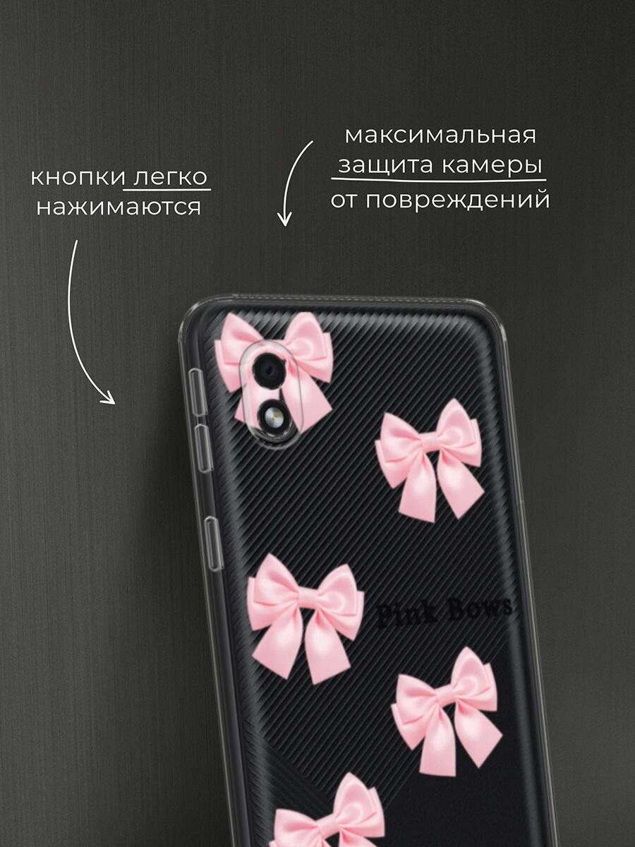 Чехол на Samsung Galaxy A01 Core / Самсунг Галакси А01 Core с принтом "Pink Bows", прозрачный — фото 1