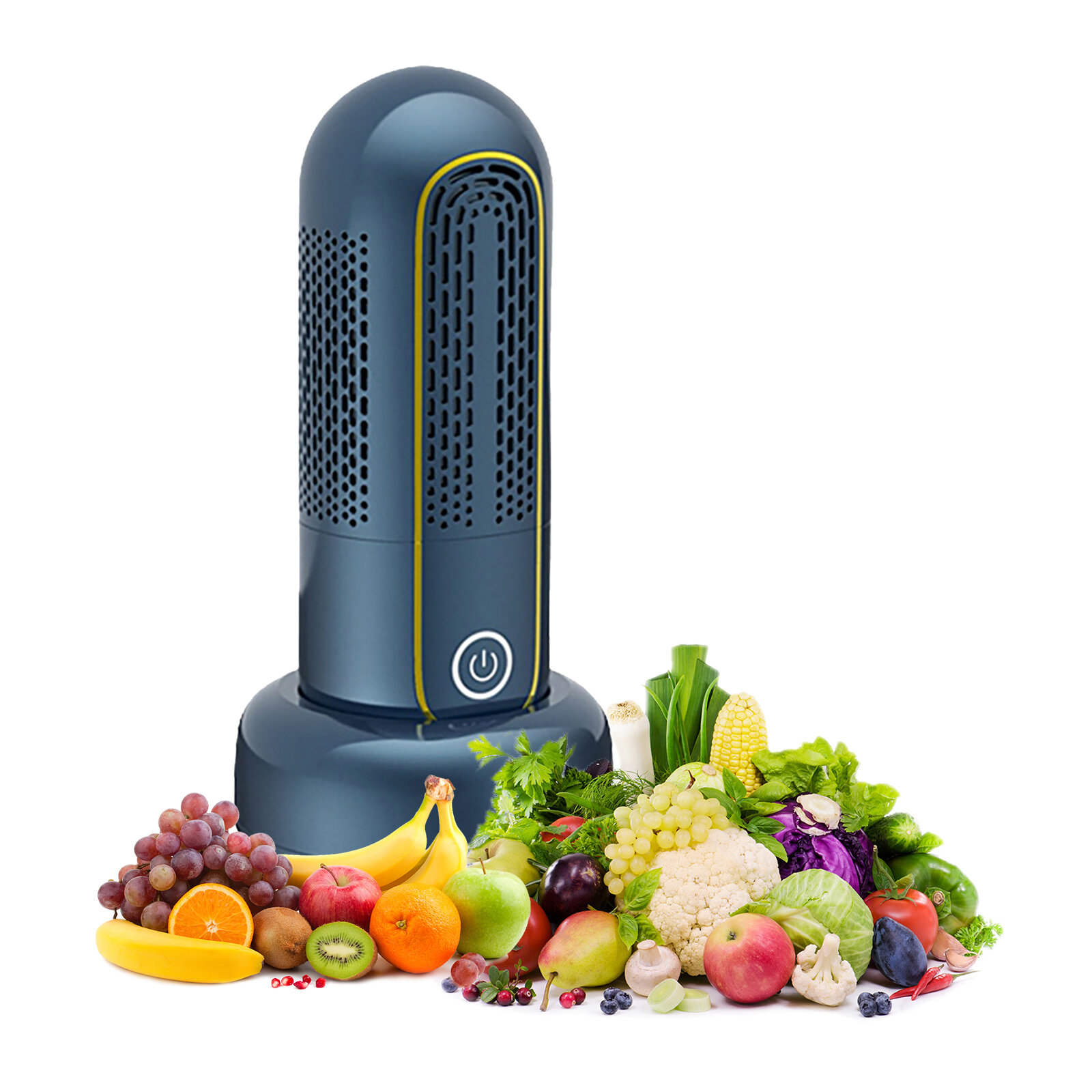 Очиститель для фруктов и овощей USB беспроводной портативный 4400mAh мини-чистильник умная машина для мойки продуктов питания, материал ABS, цвет темно-синий, рабочий объем 10мин/5л, детоксикация и очистка ионизацией, номинальная мощность 8Вт, питание