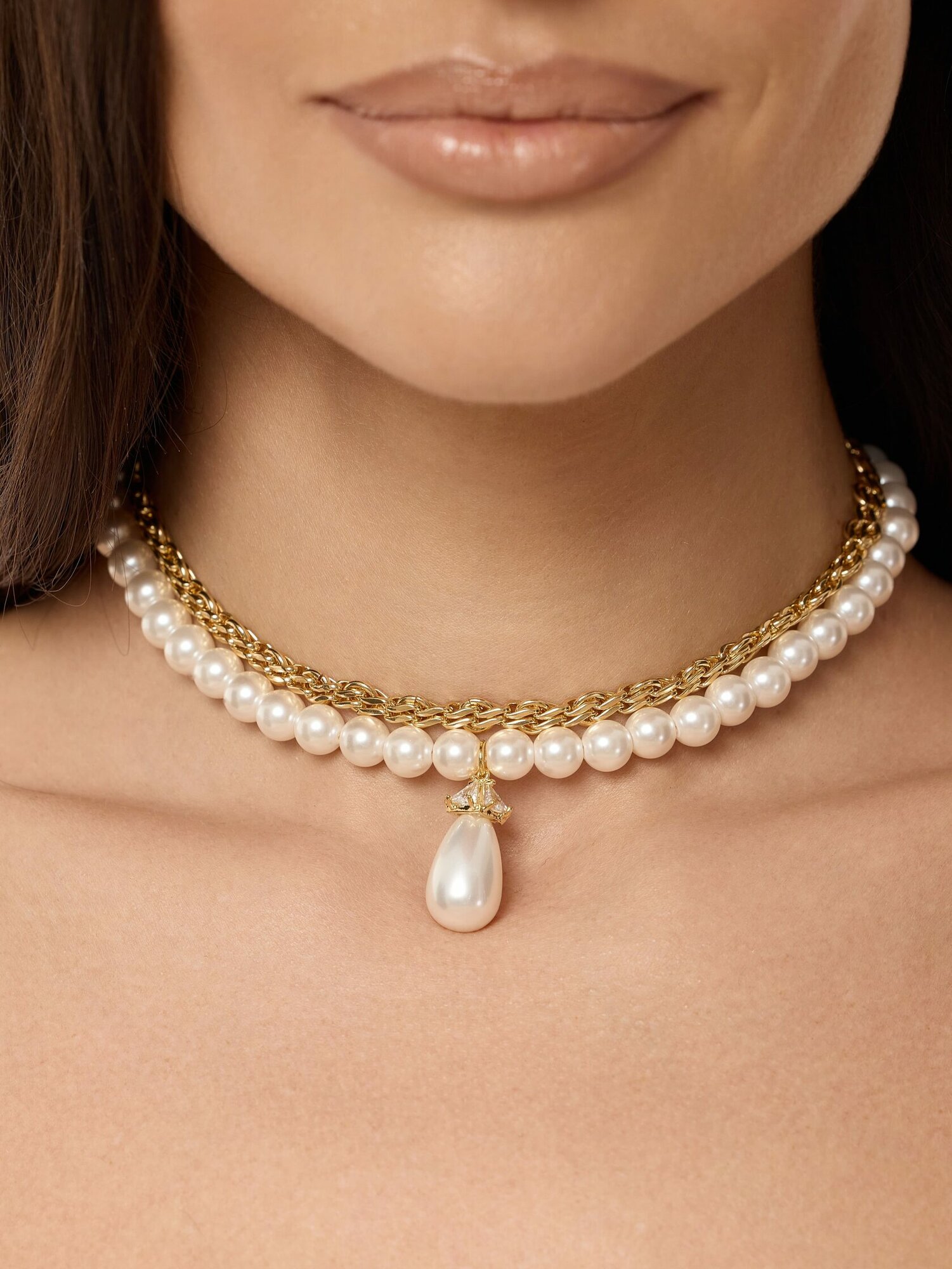 Колье, жемчуг Swarovski синтетический