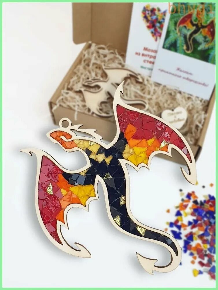 2026Набор для творчества мозаика стеклянная Дракон красный 11 см. Алтай Витраж
