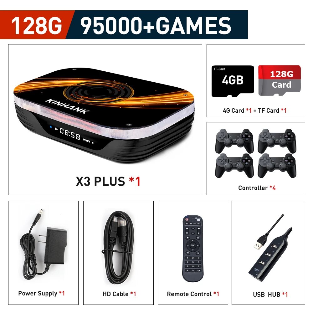 Super Console X4 Plus игровая консоль 72000+ игр ЕС, 128G-4 Controllers