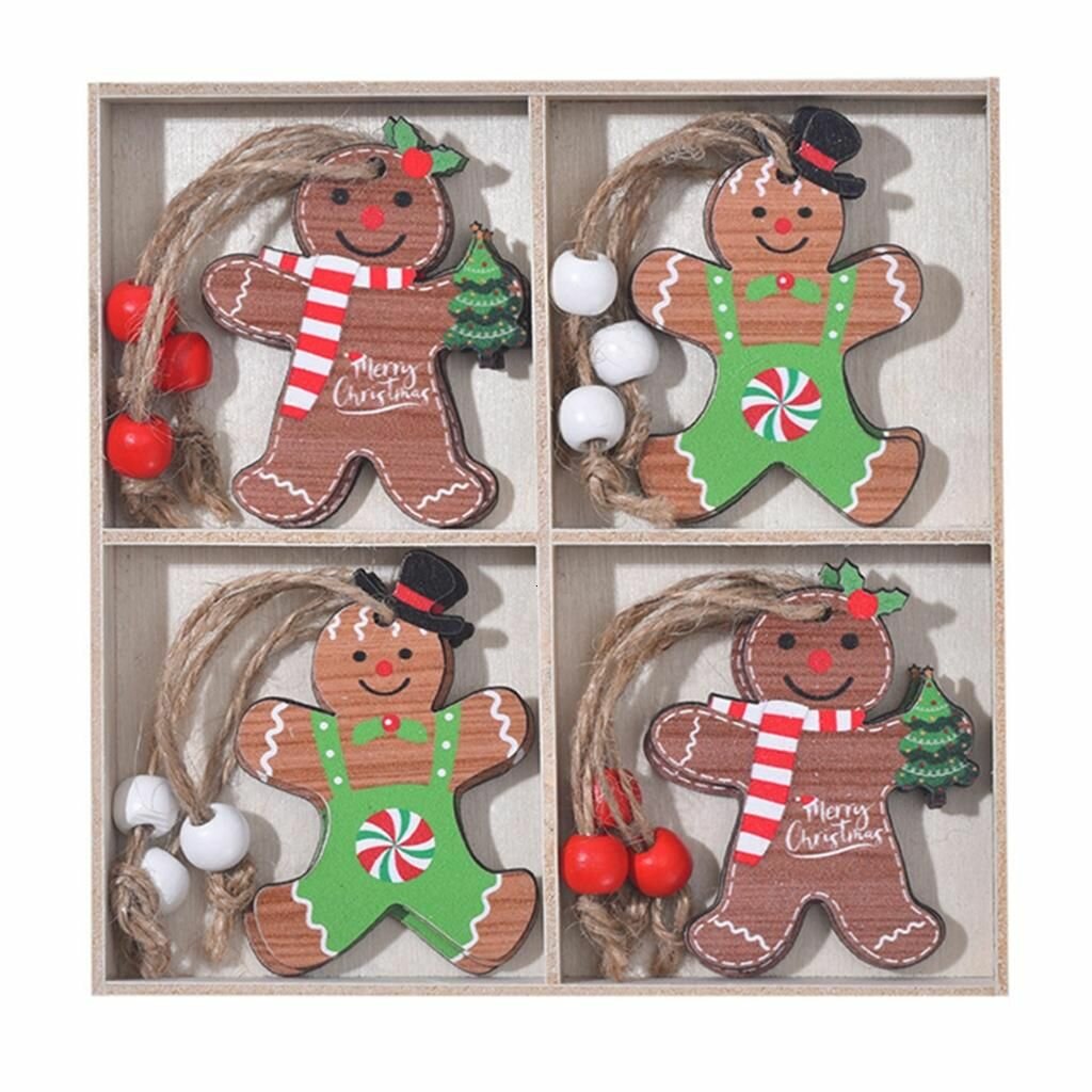 Четыре дворцовые сетки 12шт деревянный Пряничный Человечек Кулон-тип D