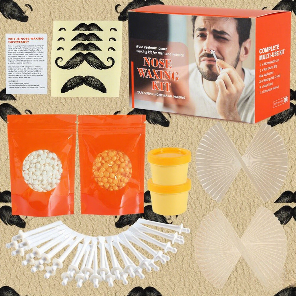 Набор для удаления волос микроволновый восковой бобы Набор для удаления волос в носу Набор для восковой эпиляции в носу с восковыми бобами Микроволновые стаканы Палочки для воска в носу Защитные полоски для бороды Апельсиново-желтый восковой боб 50г