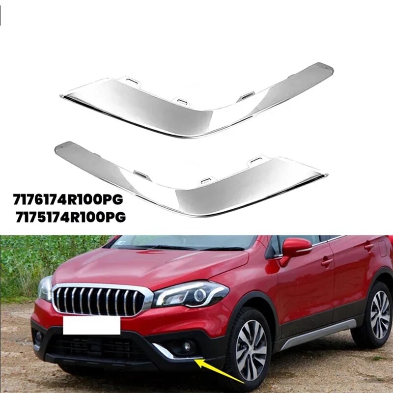 Передний бампер автомобиля BB, противотуманная фара, решетка, хромированная накладка для Suzuki SX4 S-Cross Crossover 2016-2021 Silver Plated Left